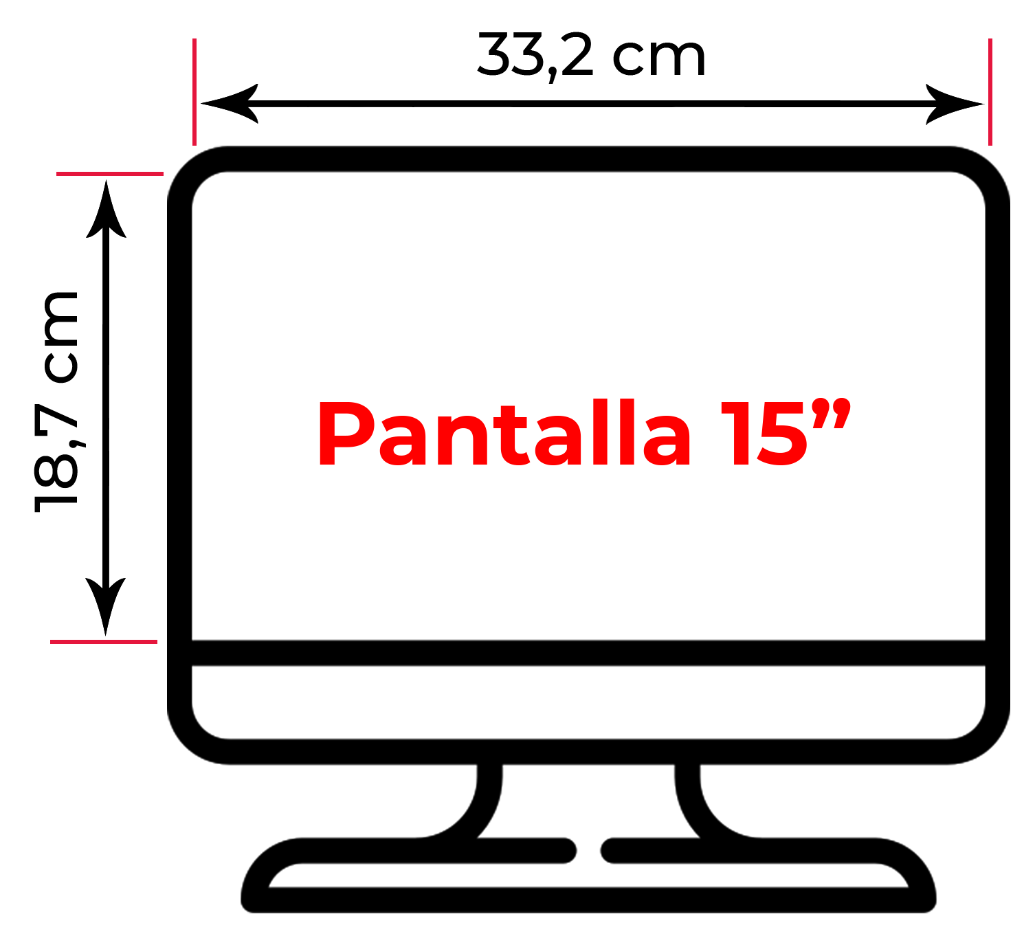 ¿Cuánto mide una pantalla de 15 pulgadas en centímetros?
