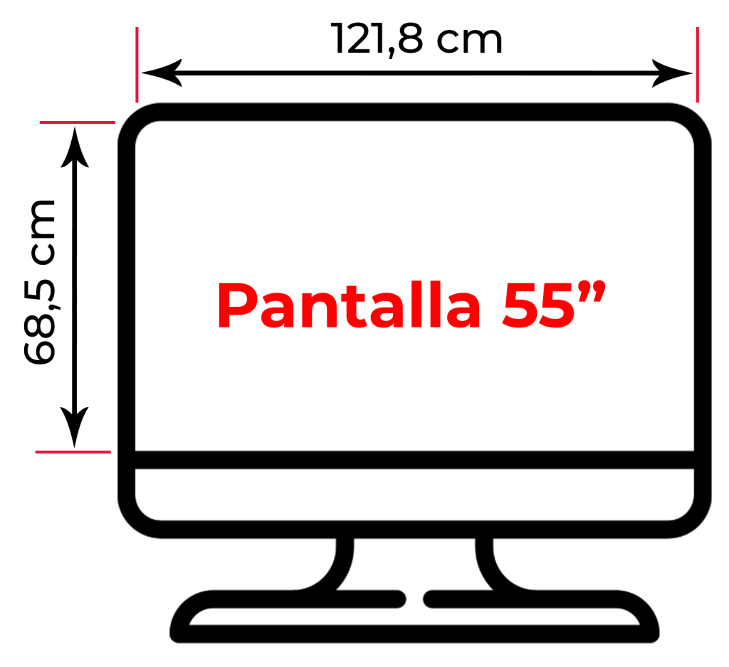 ¿Cuánto mide una pantalla de 55 pulgadas en centímetros?