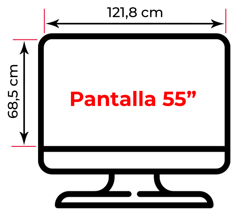 ¿Cuánto mide una pantalla de 55 pulgadas en centímetros?